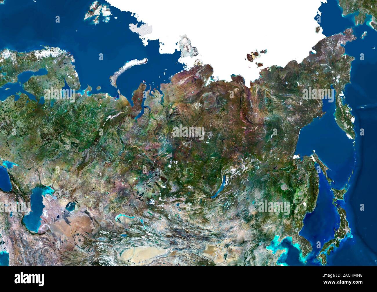 Russia. Satellite image of Russia, which covers the entire northern ...
