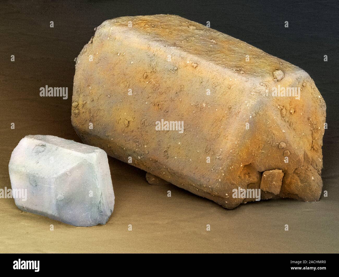 Refined and raw sugar crystals, scanning electron micrograph (SEM). The ...