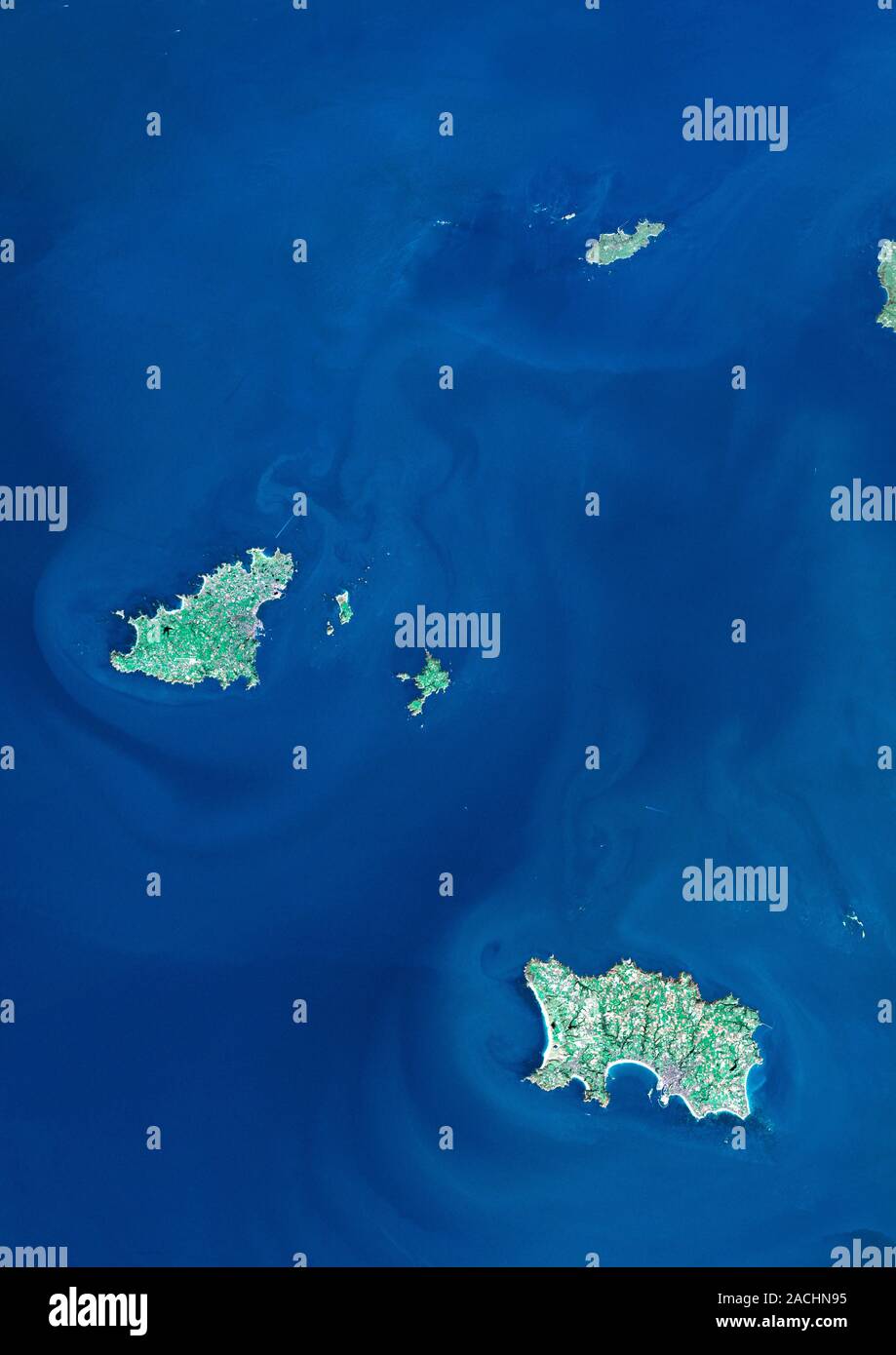 Channel Islands, satellite image. These islands form an archipelago in ...