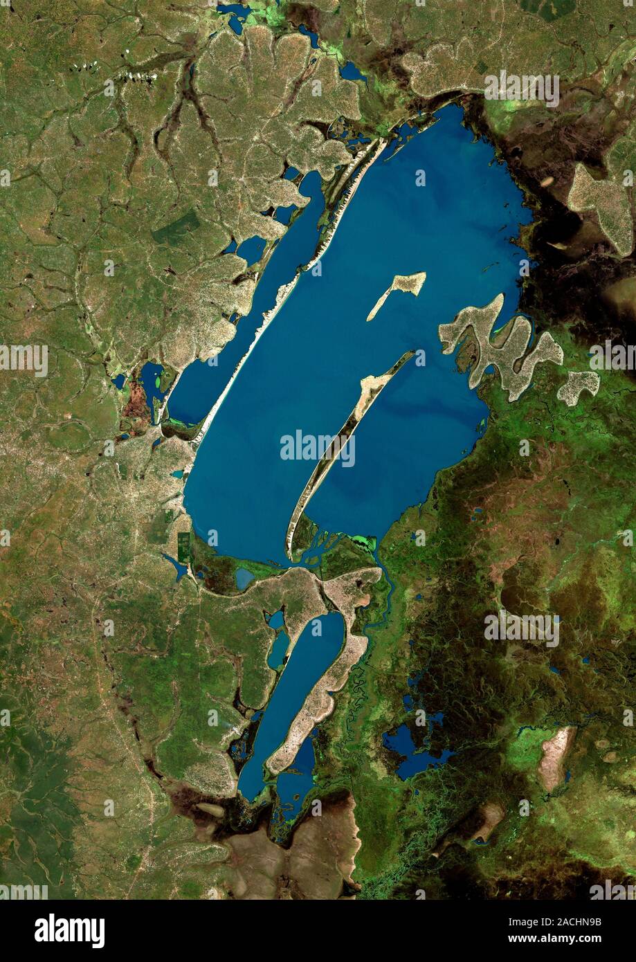 Lake Bangweulu, satellite image. This lake is located in the upper ...