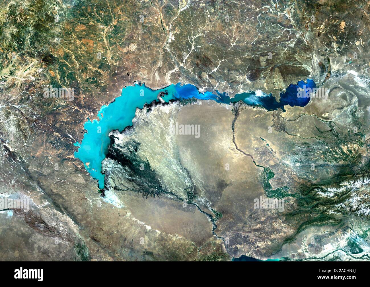 Lake Balkhash, satellite image. This lake, located in south-eastern ...