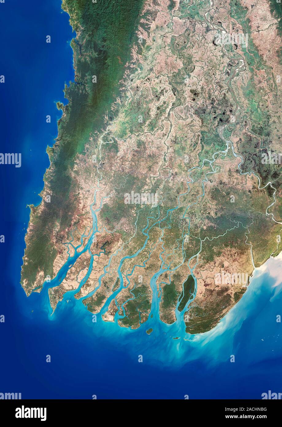 Irrawaddy River Delta, satellite image. This delta is where the ...