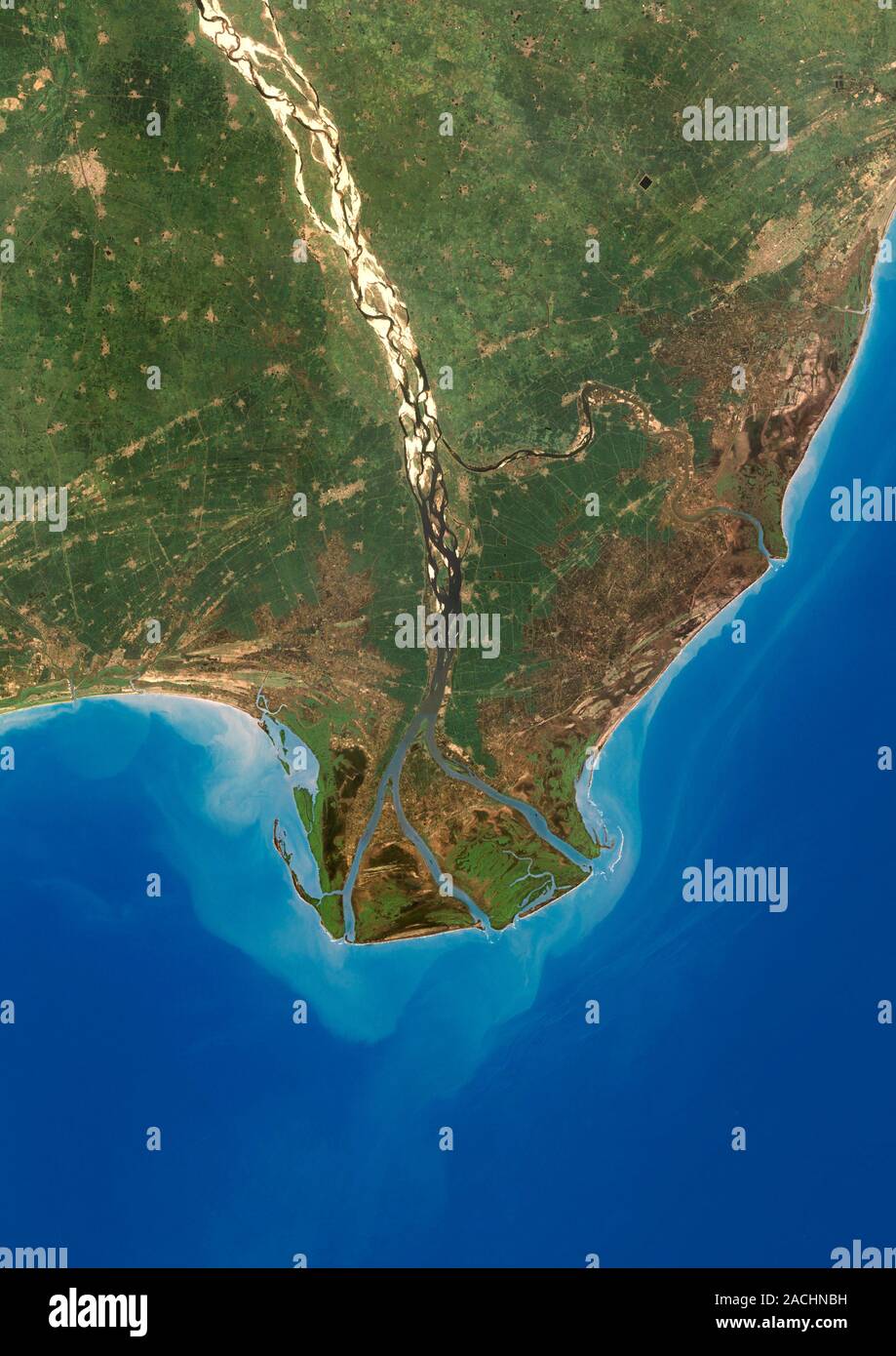 Krishna River Delta, satellite image. This delta is where the Krishna ...