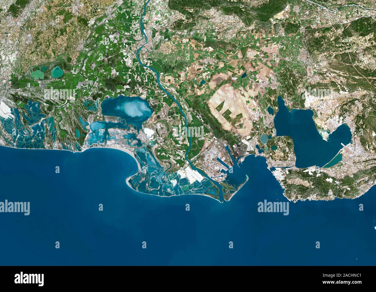Rhone River Delta, satellite image. This delta is where the Rhone River ...