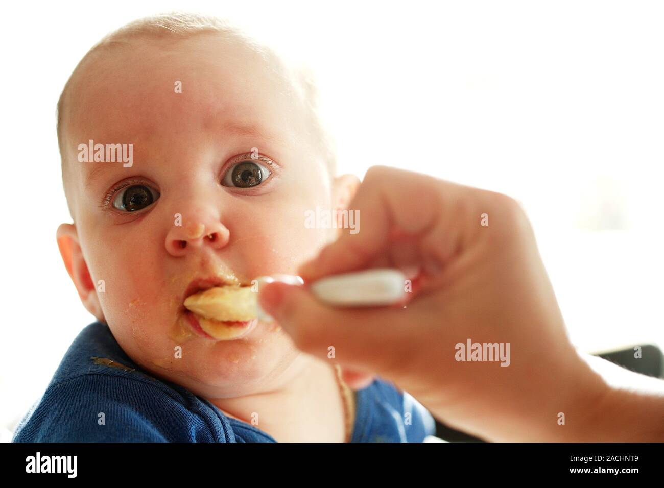 Baby being fed Stock Photo - Alamy