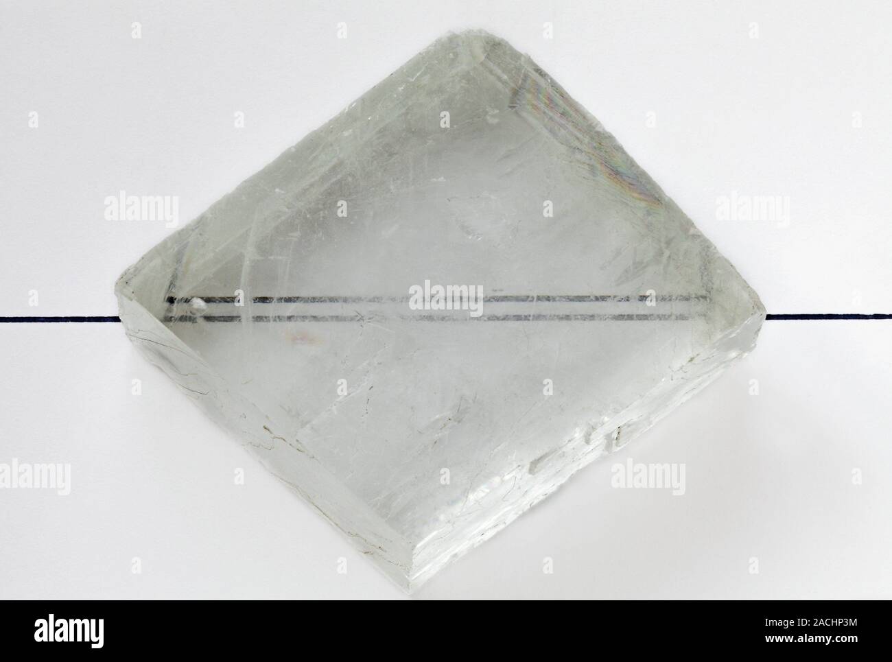 Birefringence in a calcite crystal. Also called double refraction, this ...