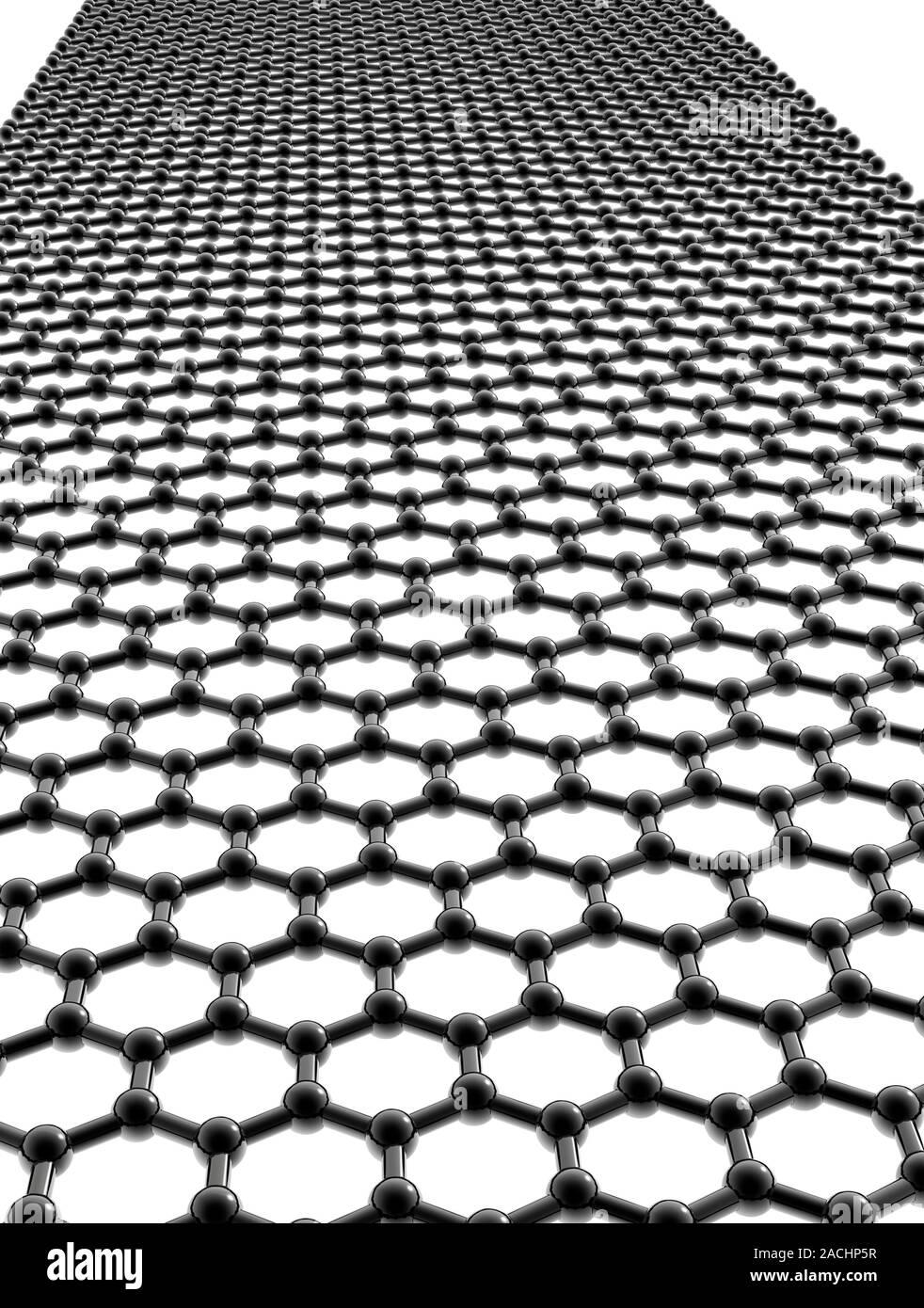 Graphene. Computer model of the molecular structure of graphene, a single layer of graphite. It ...