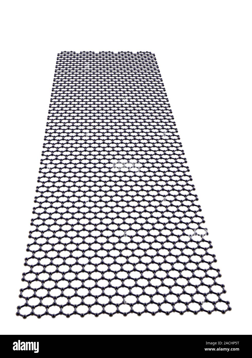 Graphene. Computer model of the molecular structure of graphene, a single layer of graphite. It ...