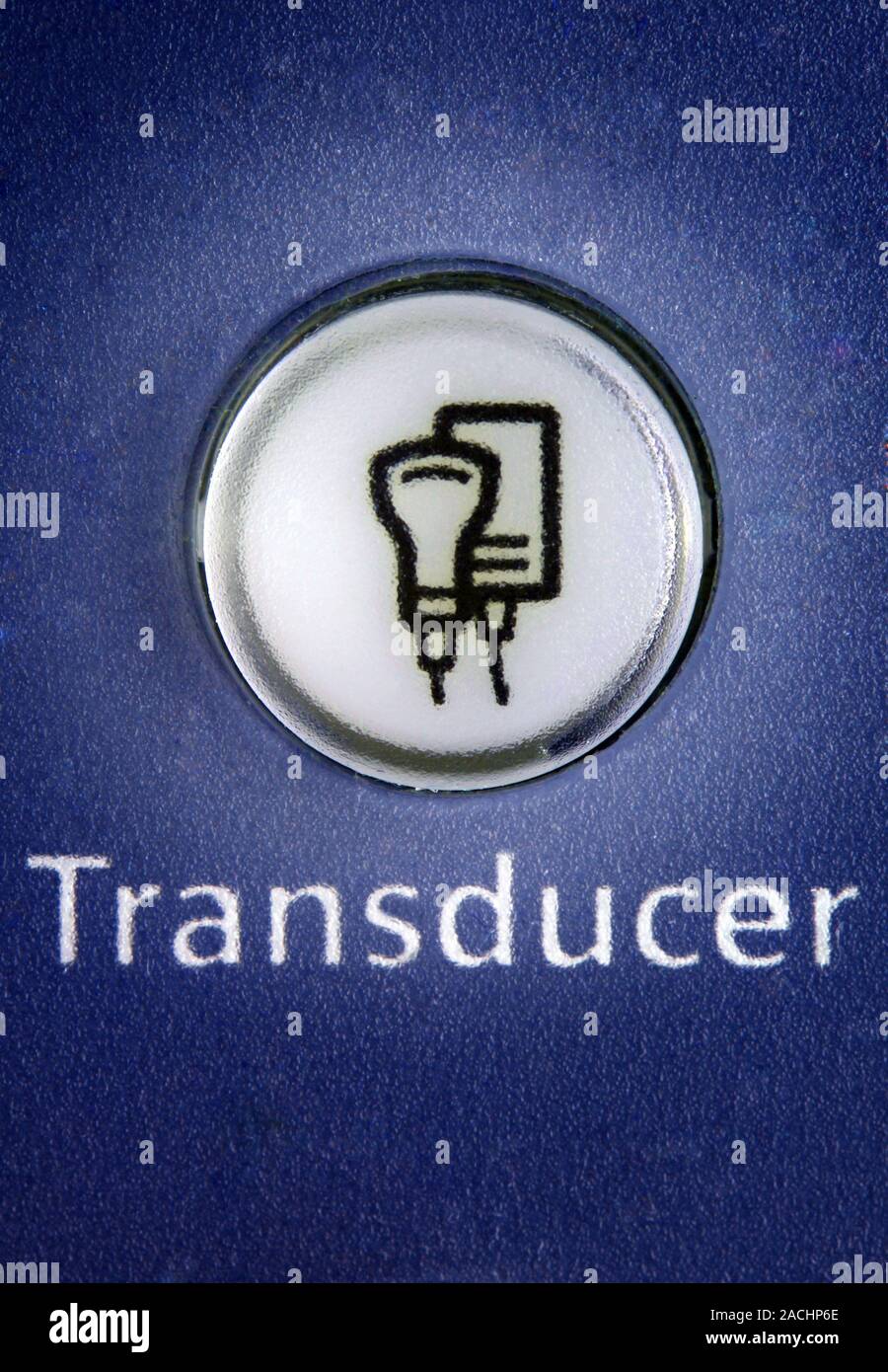 Ultrasound transducer control button. Close-up of the button used to ...