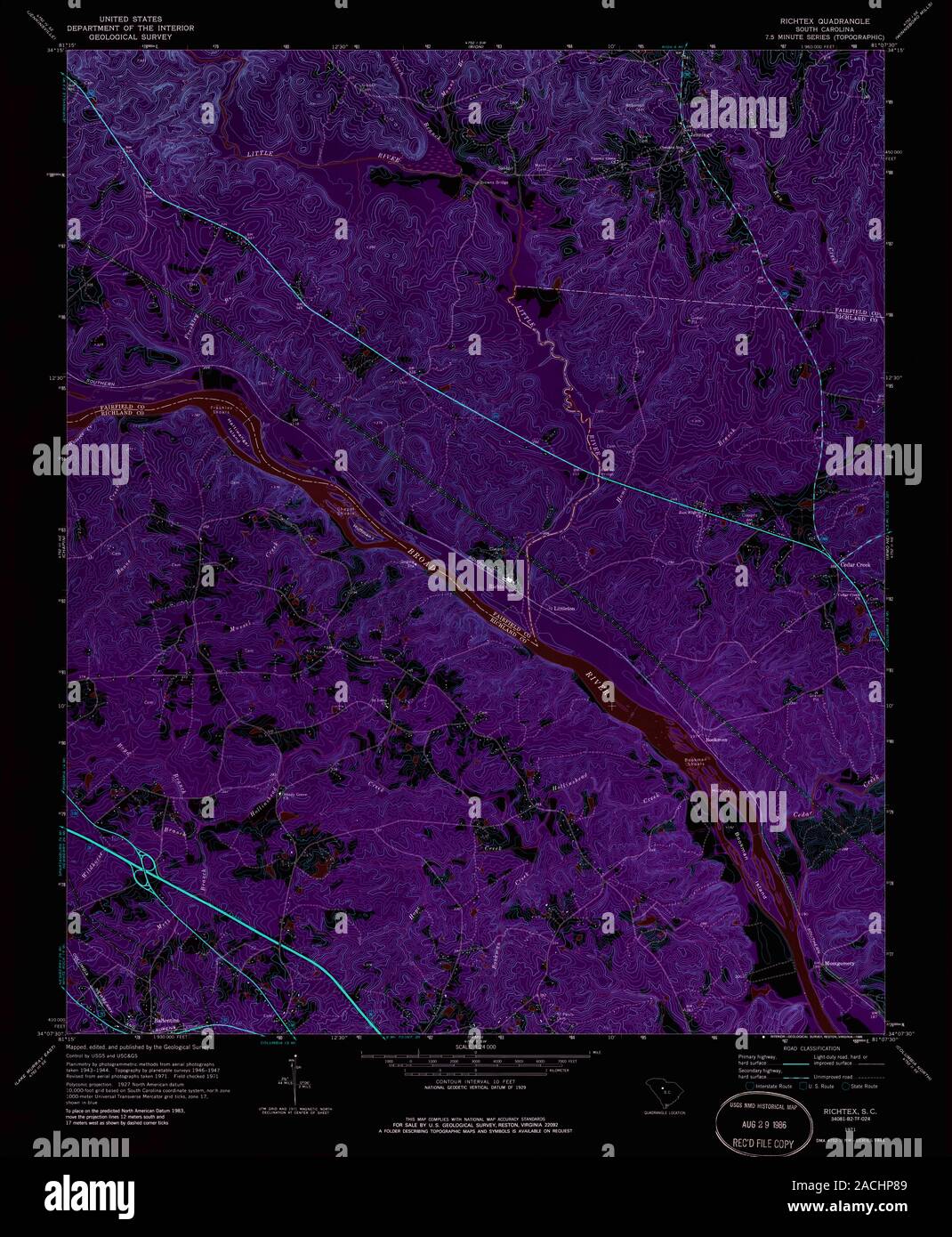 USGS TOPO Map South Carolina SC Richtex 261485 1971 24000 Inverted ...