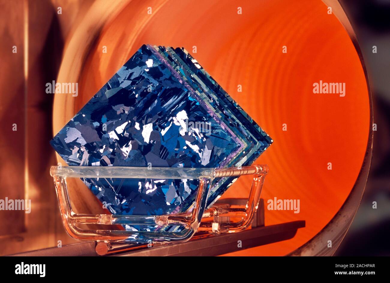 Photovoltaic cell manufacturing. Rack of polycrystalline silicon wafers ...