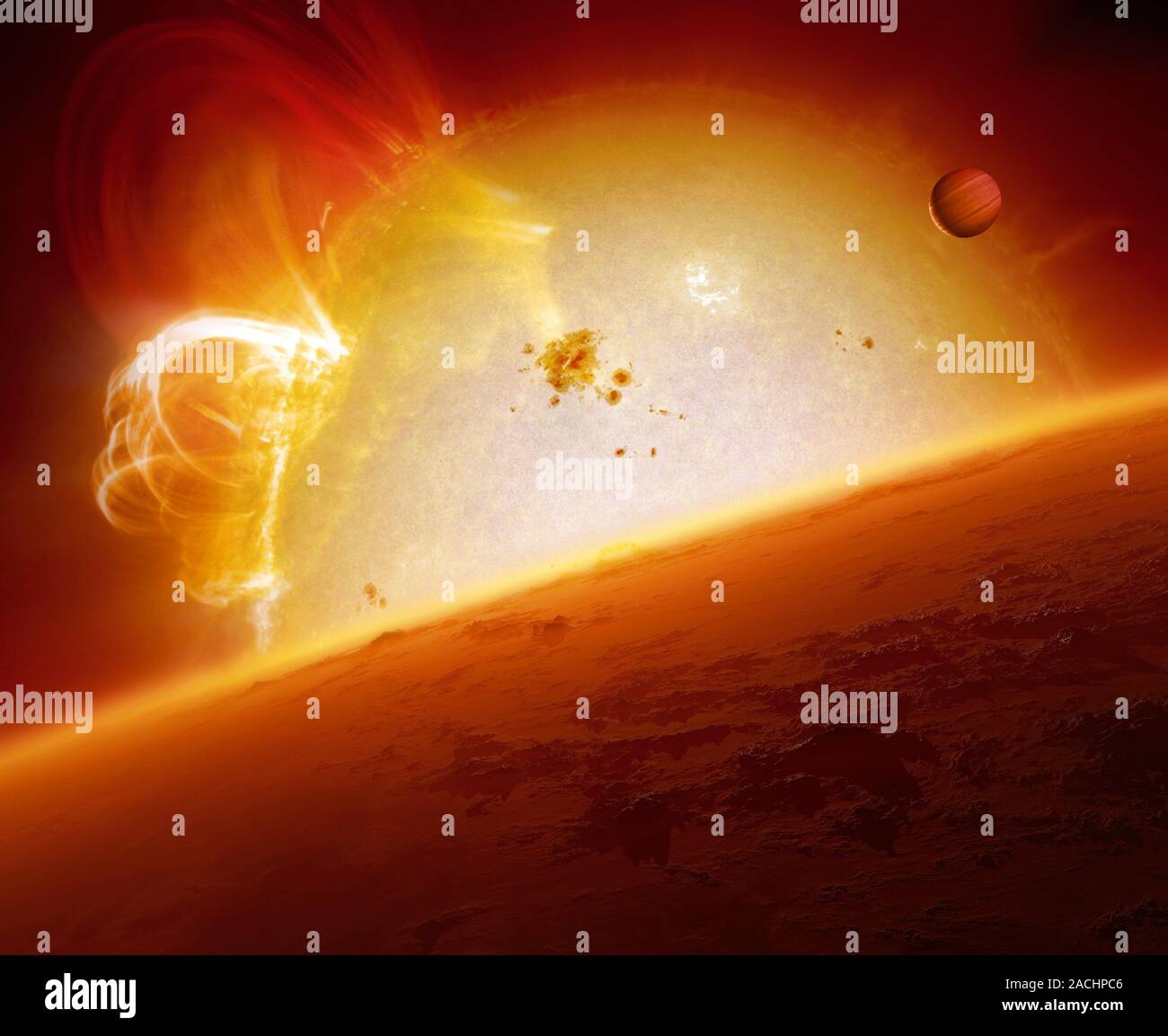 Alien planet. Artwork of the view from orbit around an extrasolar ...