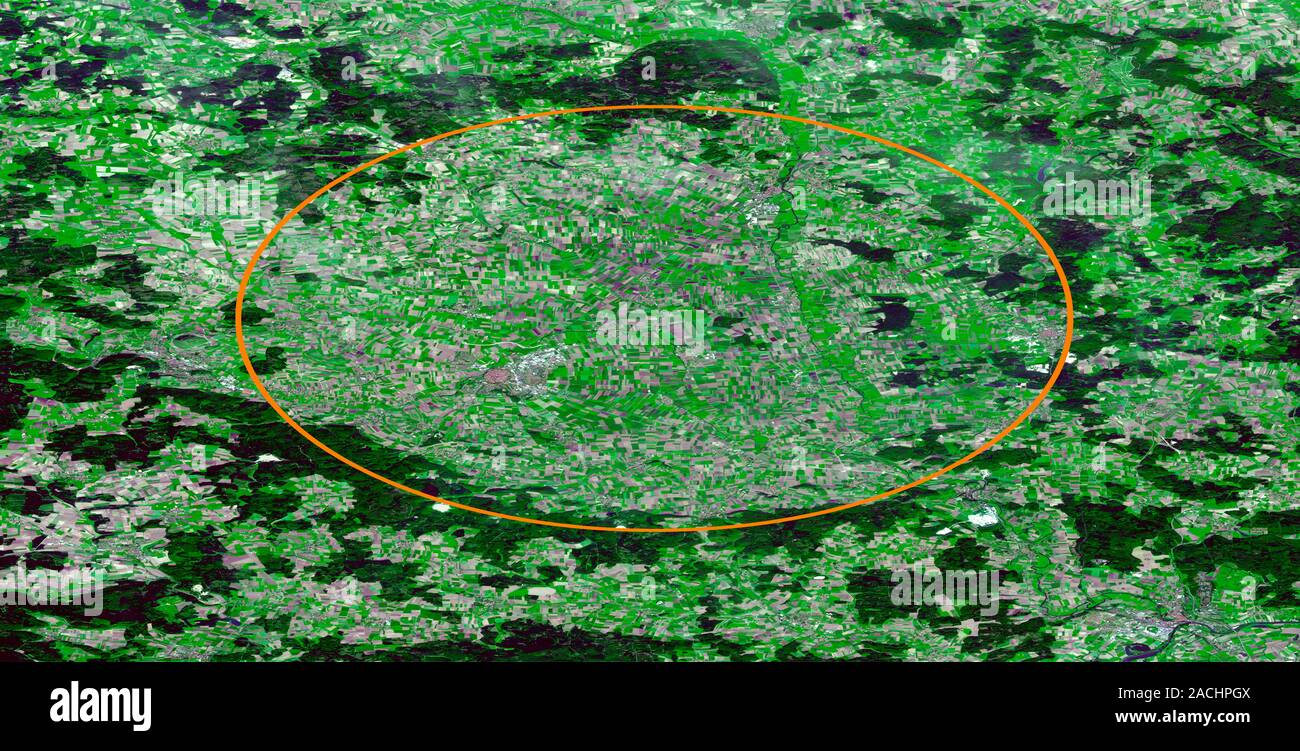 Nordlinger Ries Crater, satellite image. The crater, whose perimeter is ...