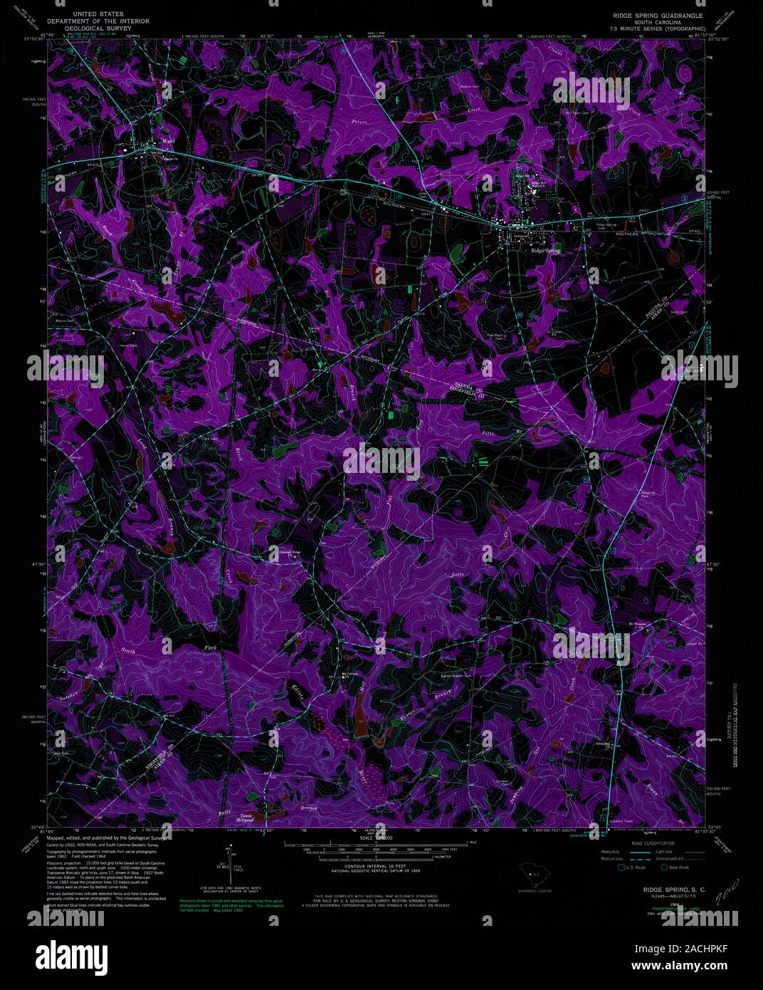 USGS TOPO Map South Carolina SC Ridge Spring 261489 1964 24000 Inverted ...