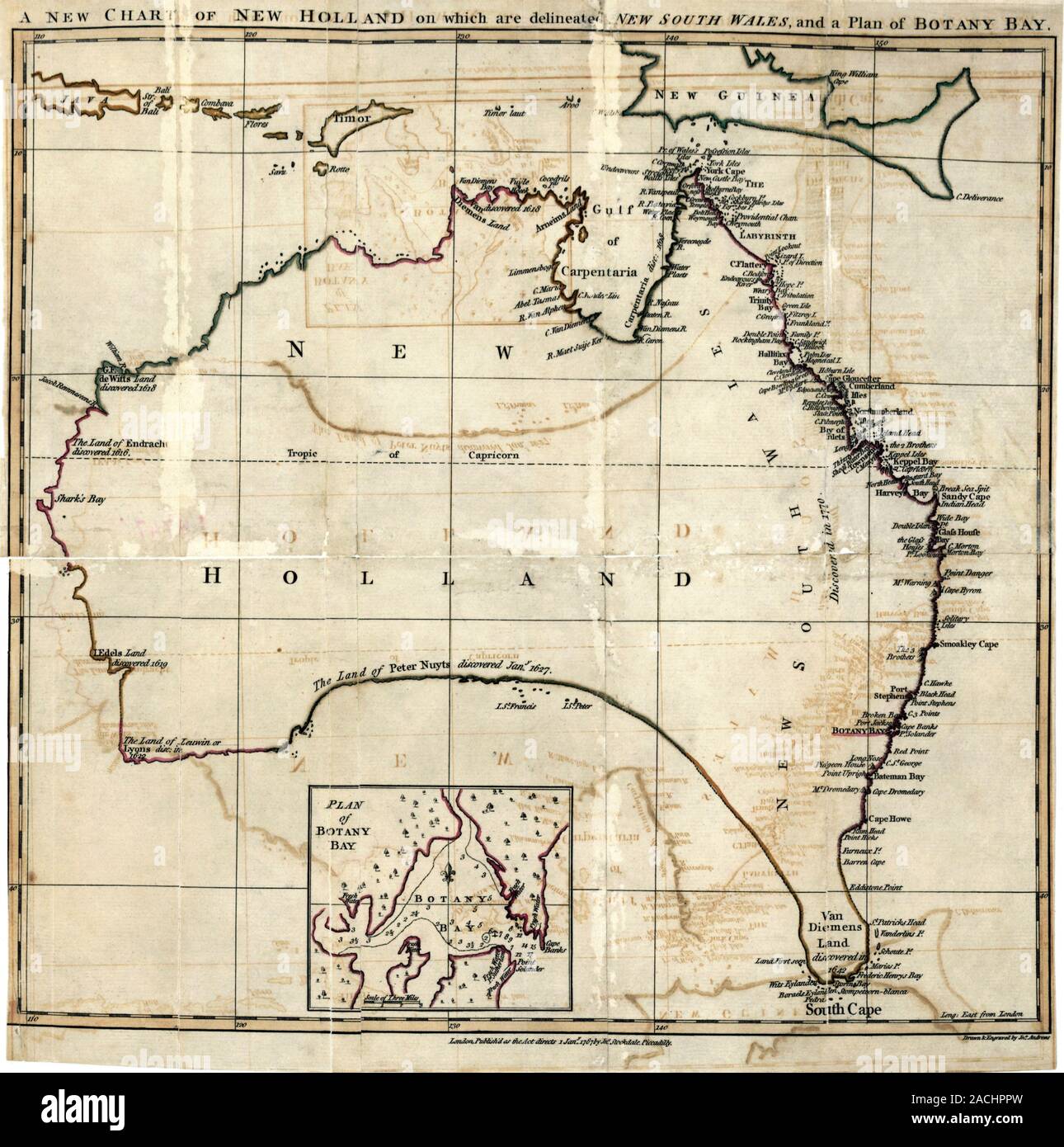 18th Century map of Australia. Historical map of Australia, which was ...