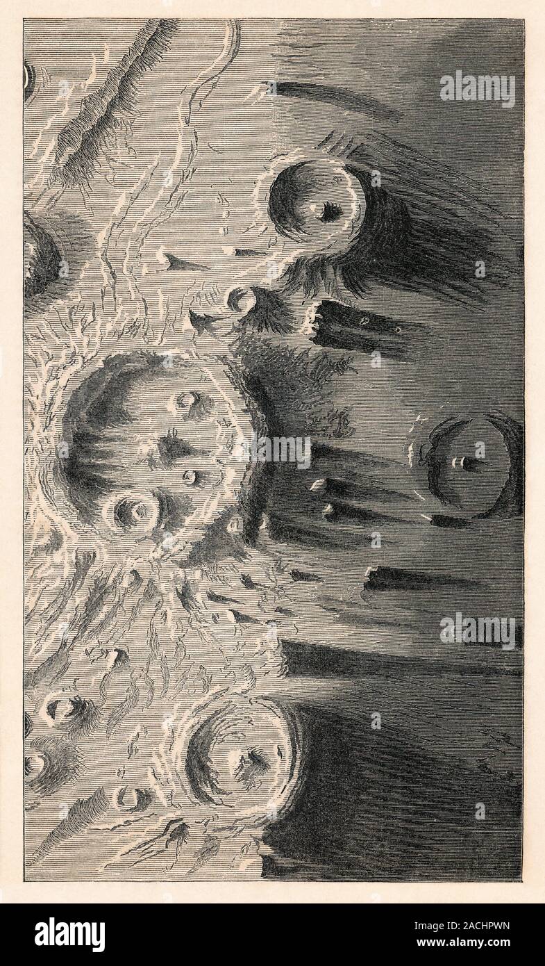 Lunar craters, 1866 artwork. These craters on the Moon, which include ...