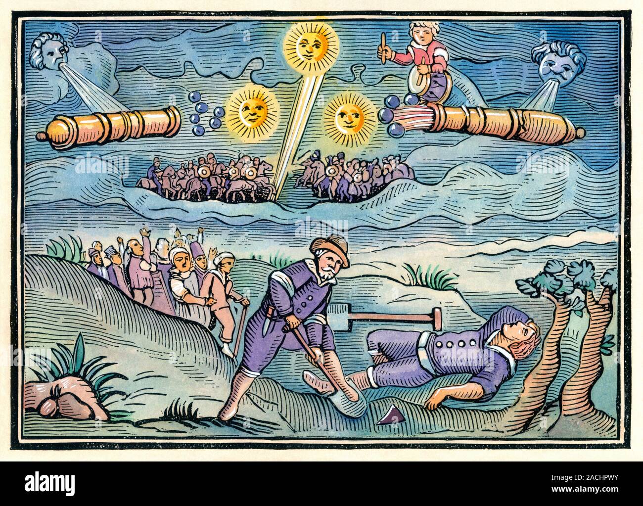 Hatford meteorite fall. Historical artwork of the fall and discovery of ...