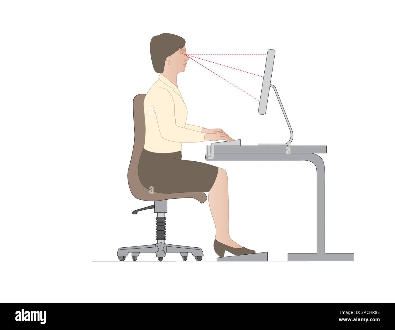 Correct computer use position. Artwork showing the correct posture and ...