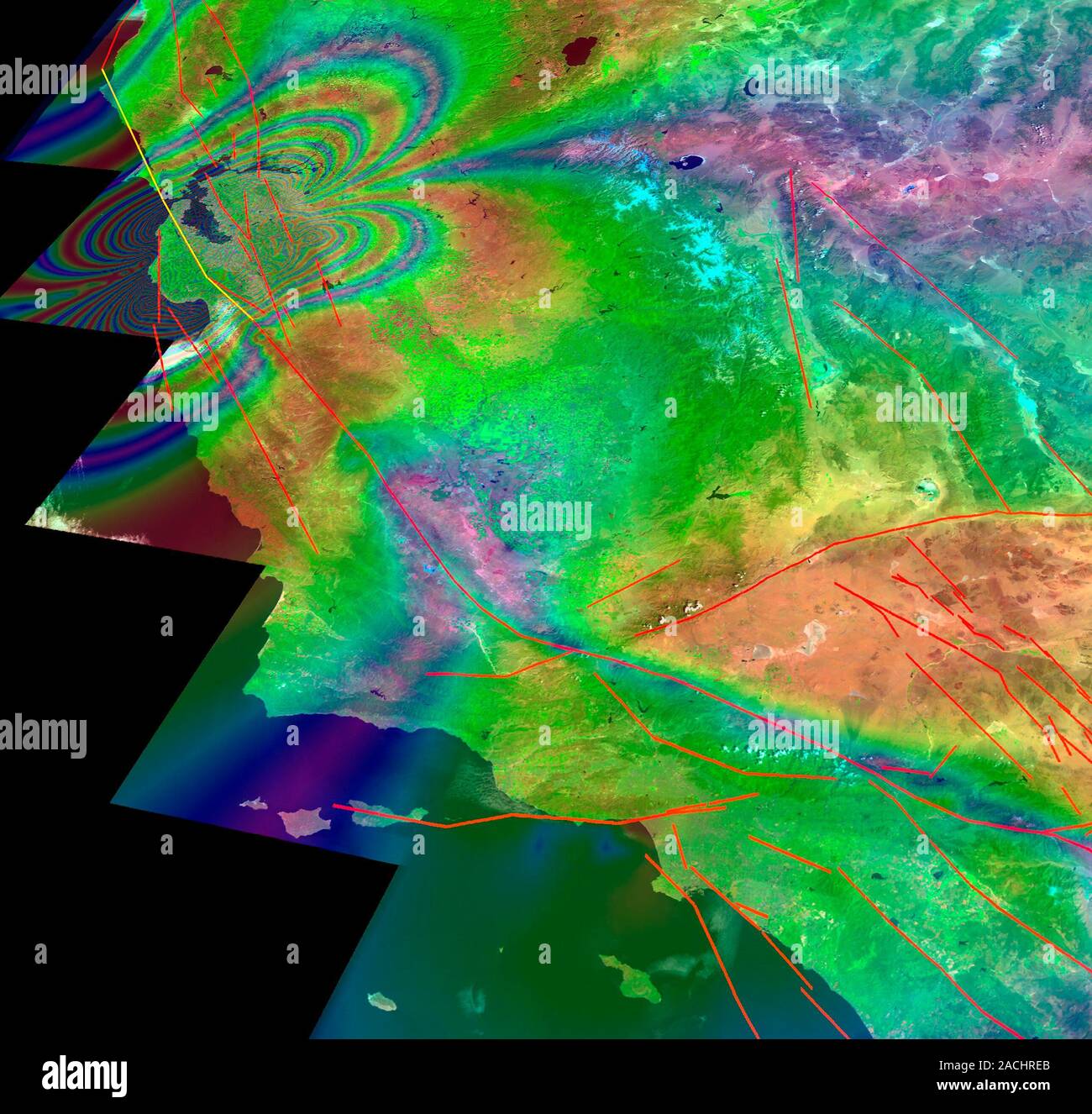 San Francisco earthquake risk forecast. Satellite image of California ...