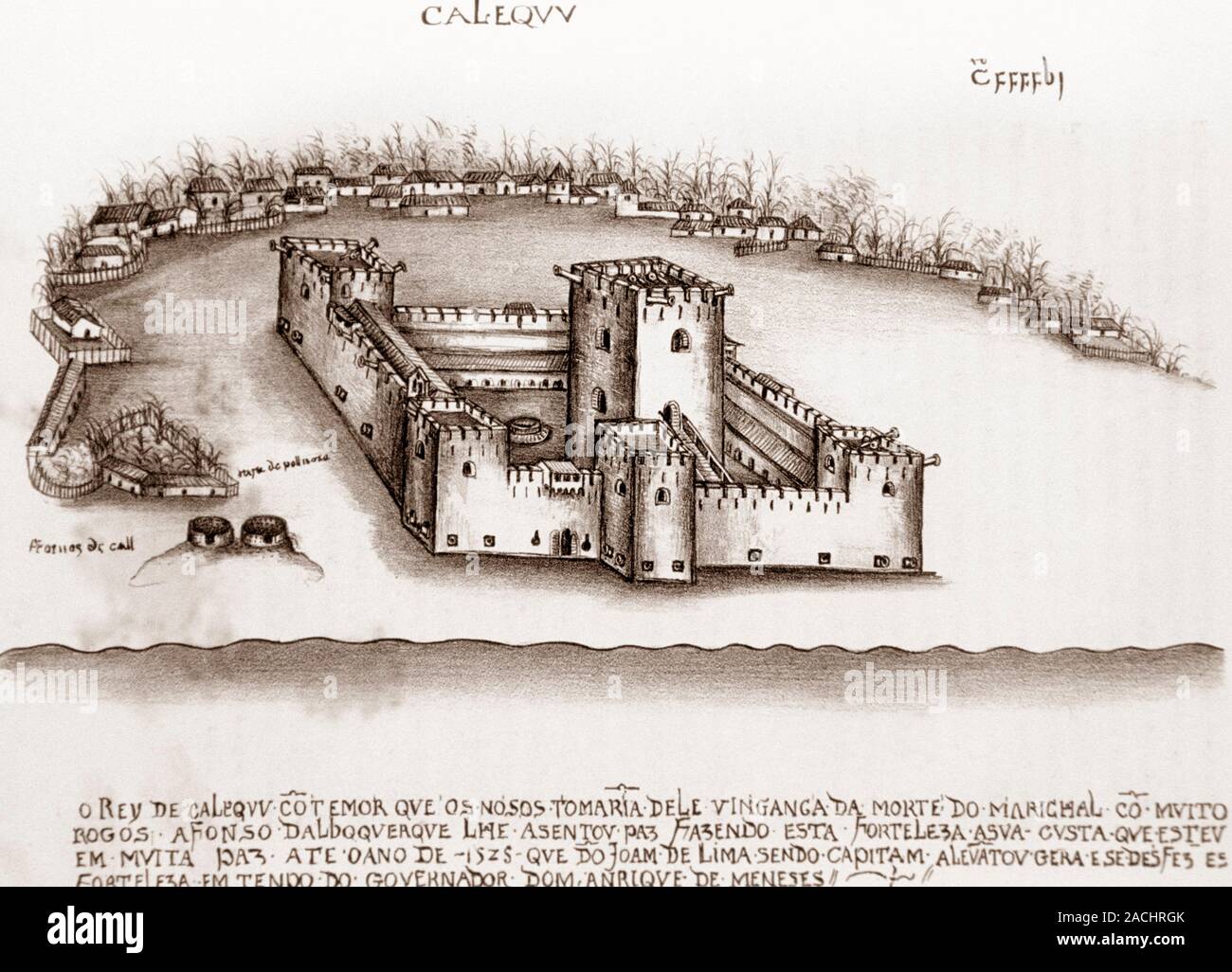 Portuguese outpost, Calicut, 16th century. Historical artwork of the ...