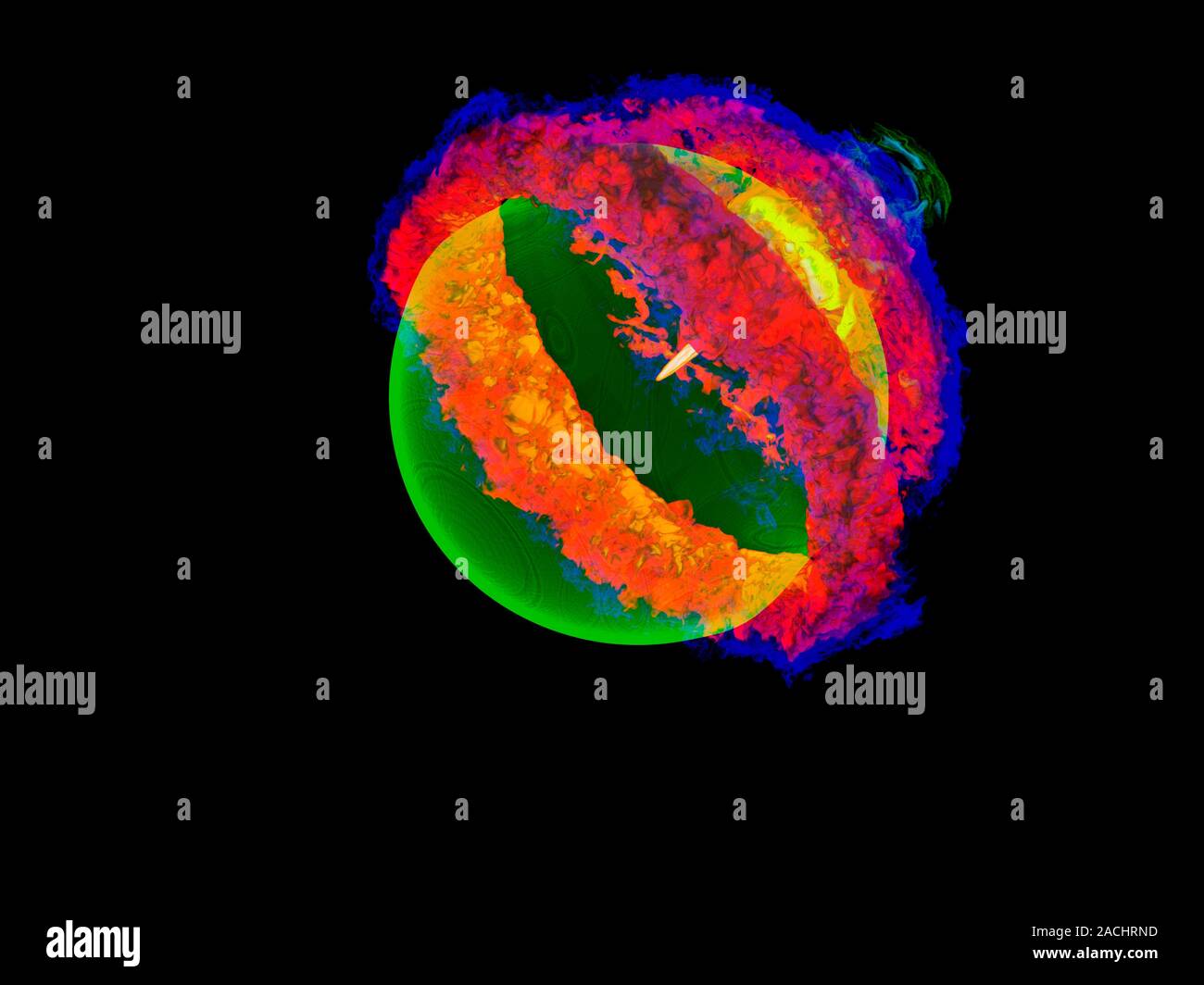 Exploding white dwarf, 3D simulation. Supercomputer model of a white ...