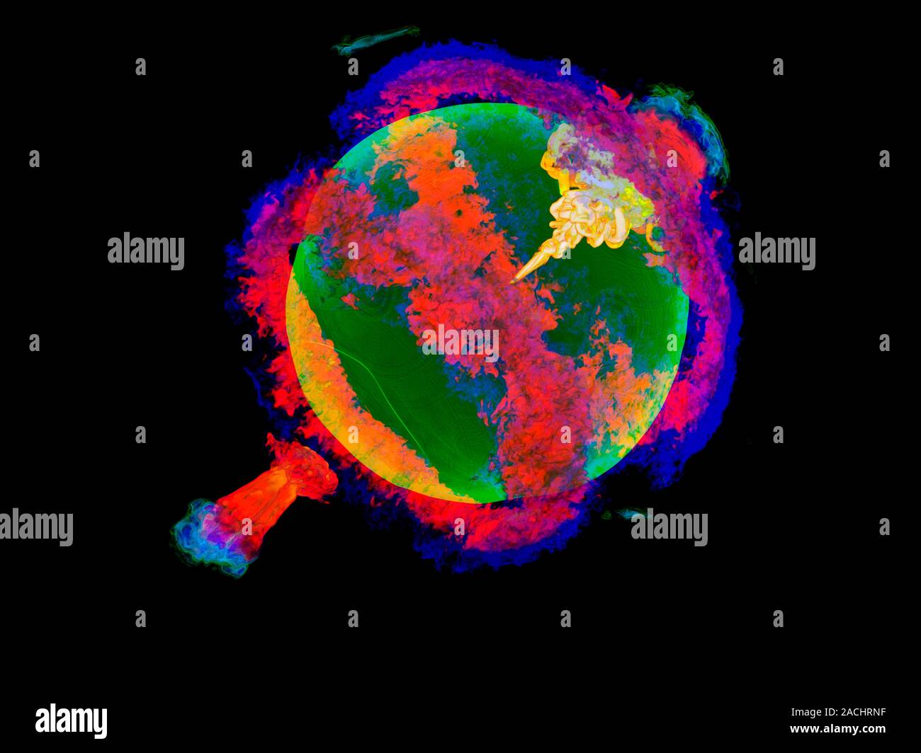 Exploding white dwarf, 3D simulation. Supercomputer model of a white ...