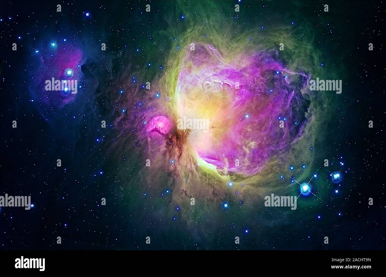 Great Orion Nebula. Optical image of the emission nebulae M42 (right ...