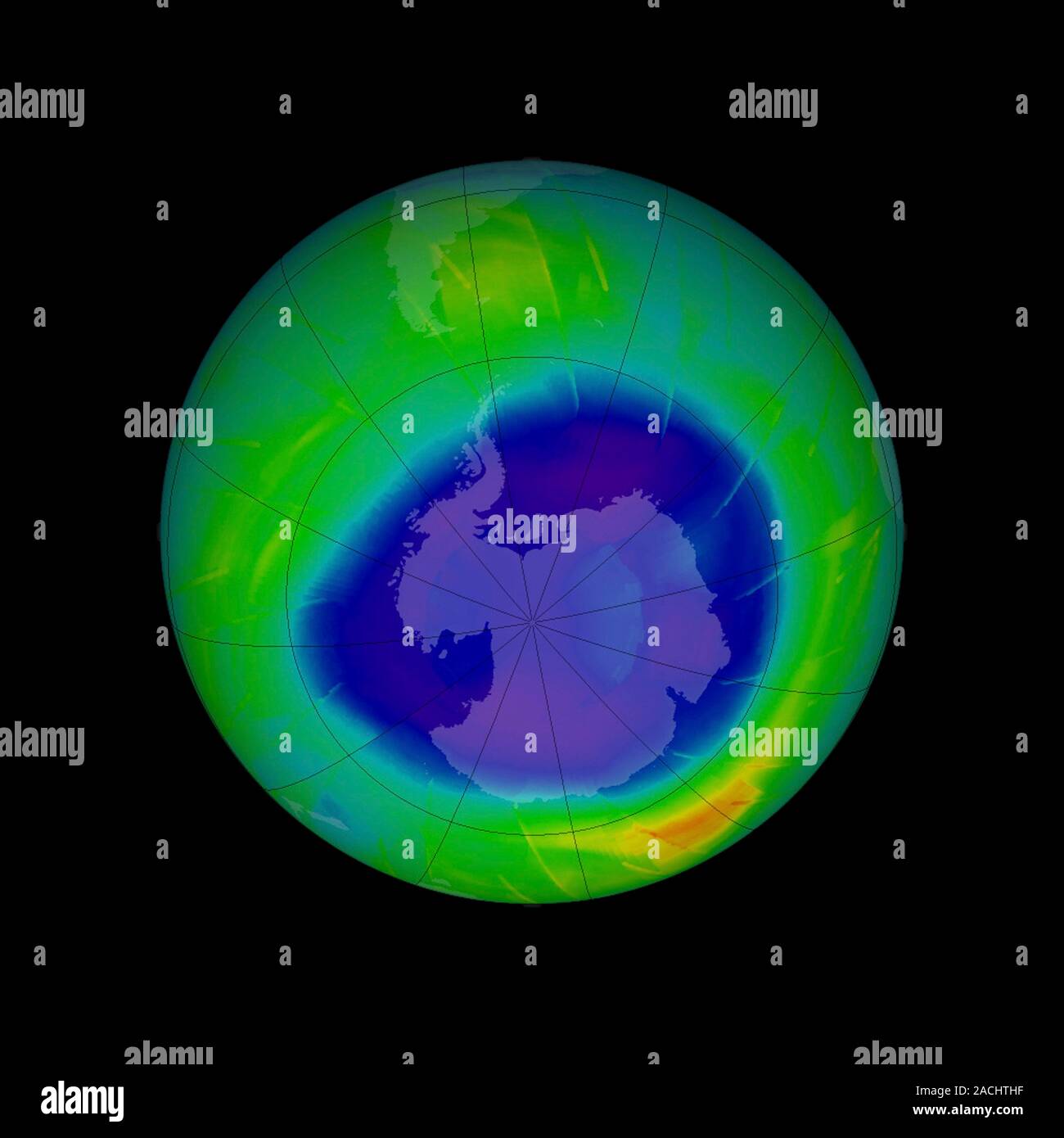 Antarctic ozone hole. Satellite image of the ozone hole (blue) over ...