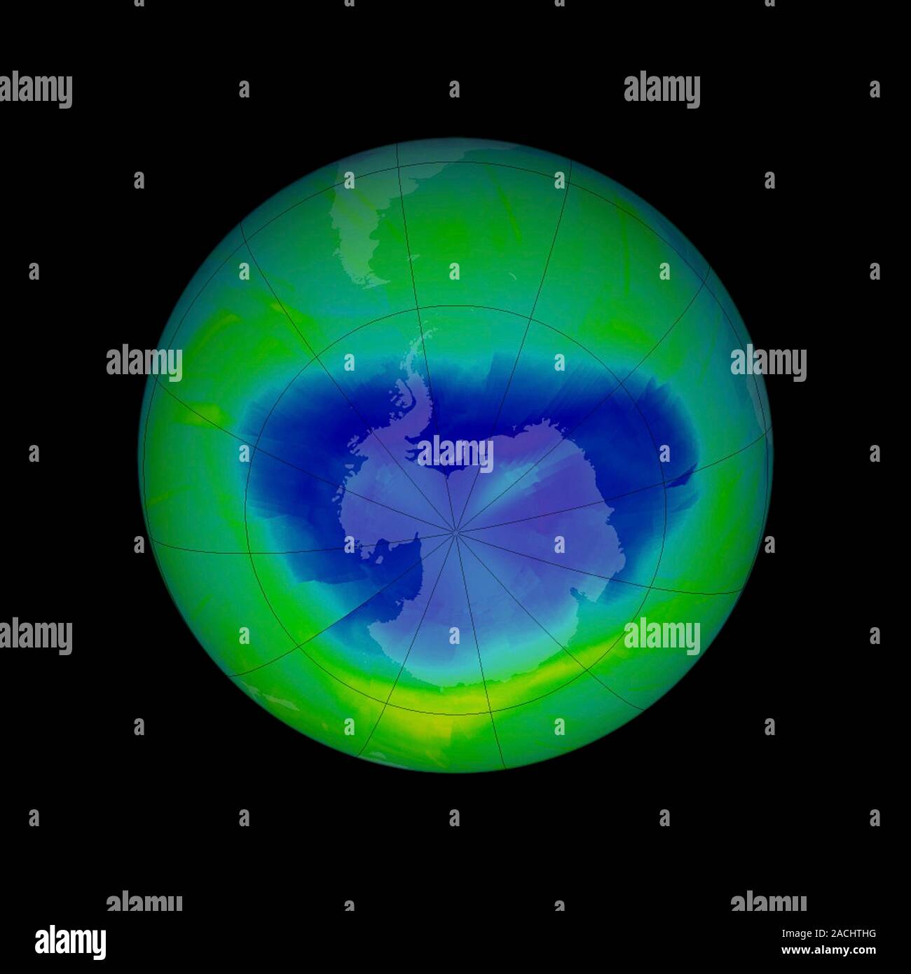Antarctic ozone hole. Satellite image of the ozone hole (blue) over ...