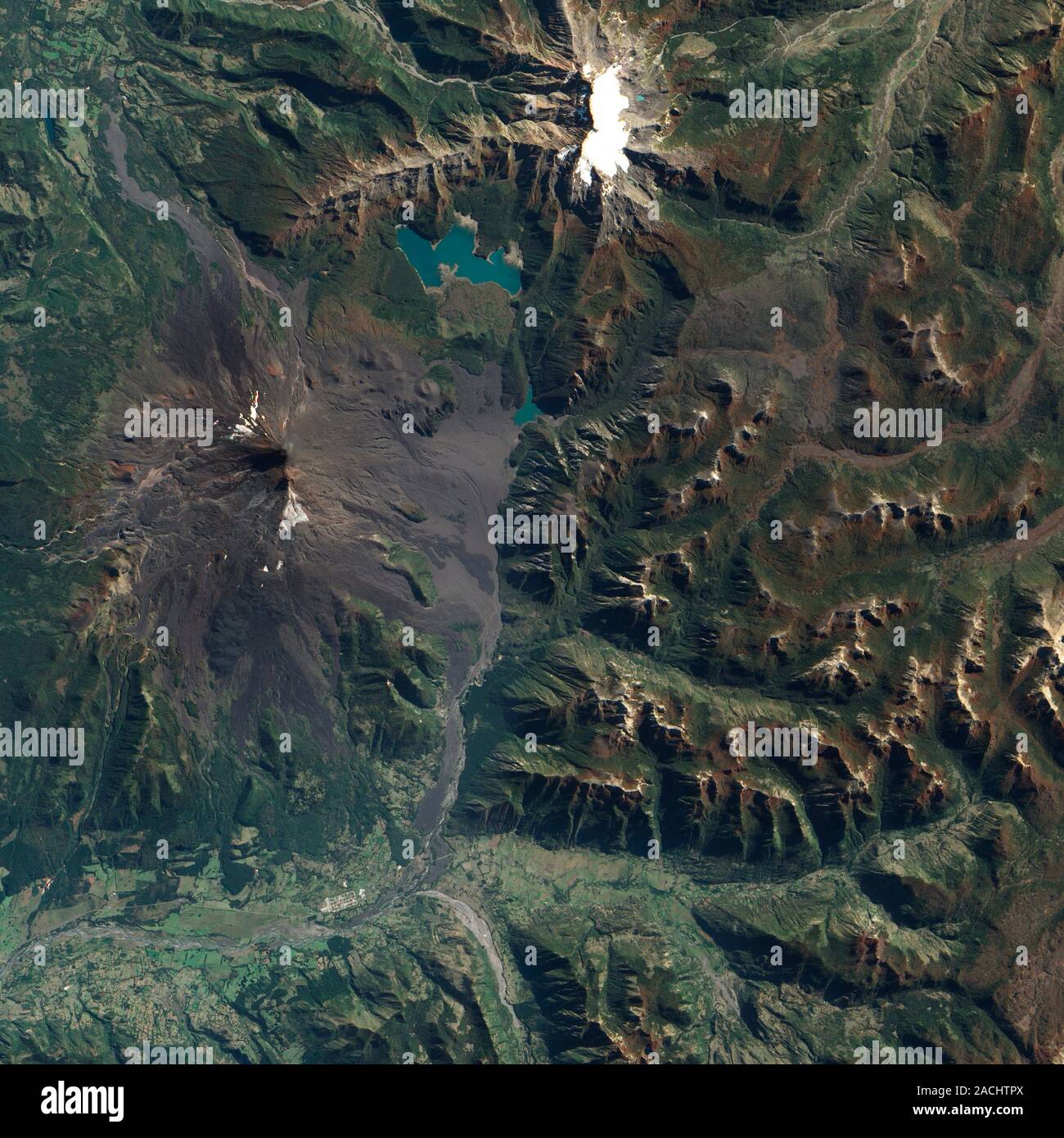 Llaima volcanic eruption, satellite image. North is at top. This ...
