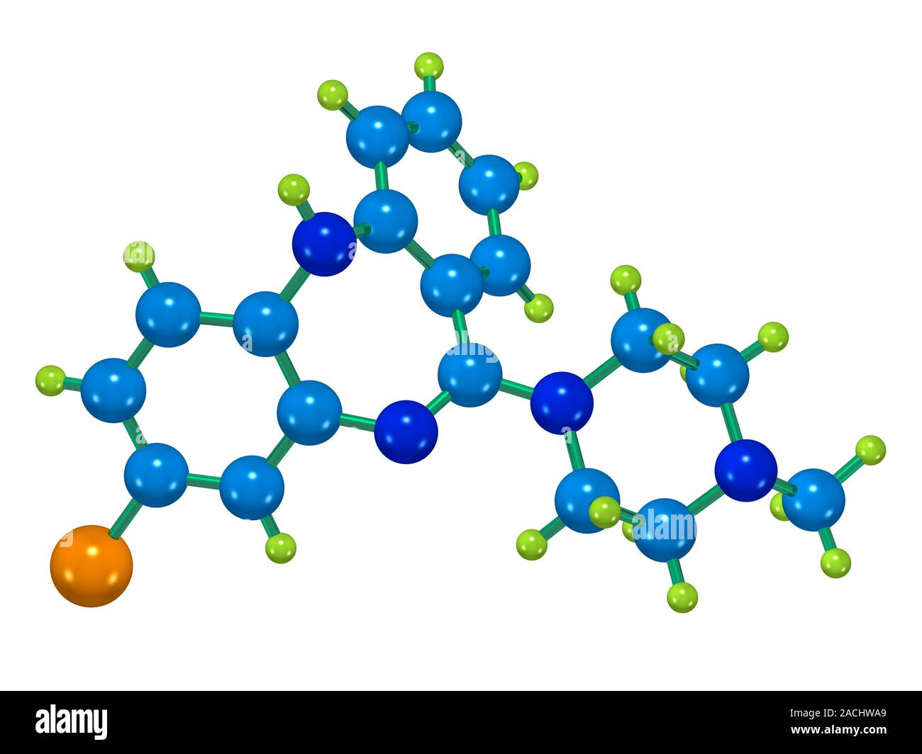 Clozapine antipsychotic drug molecule. Clozapine, marketed as Clozaril ...