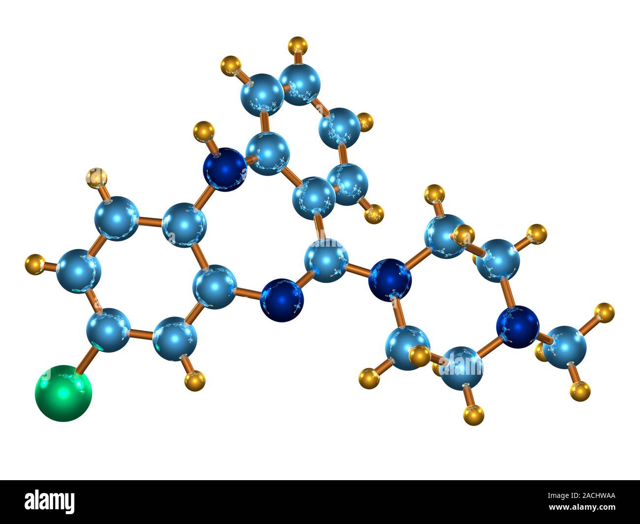 Clozapine antipsychotic drug molecule. Clozapine, marketed as Clozaril ...