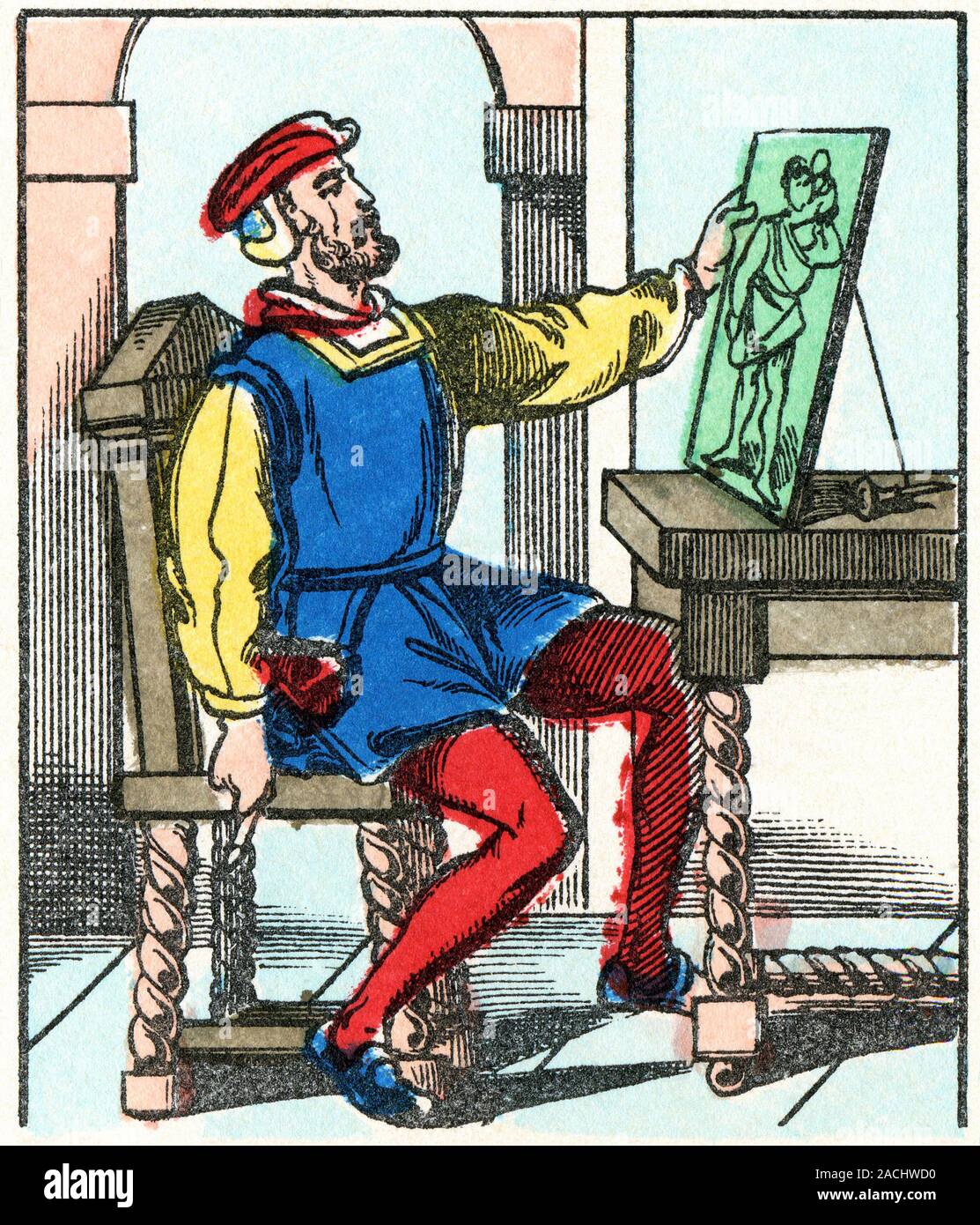 Invention of engraving in medieval Europe. This engraver is holding a ...