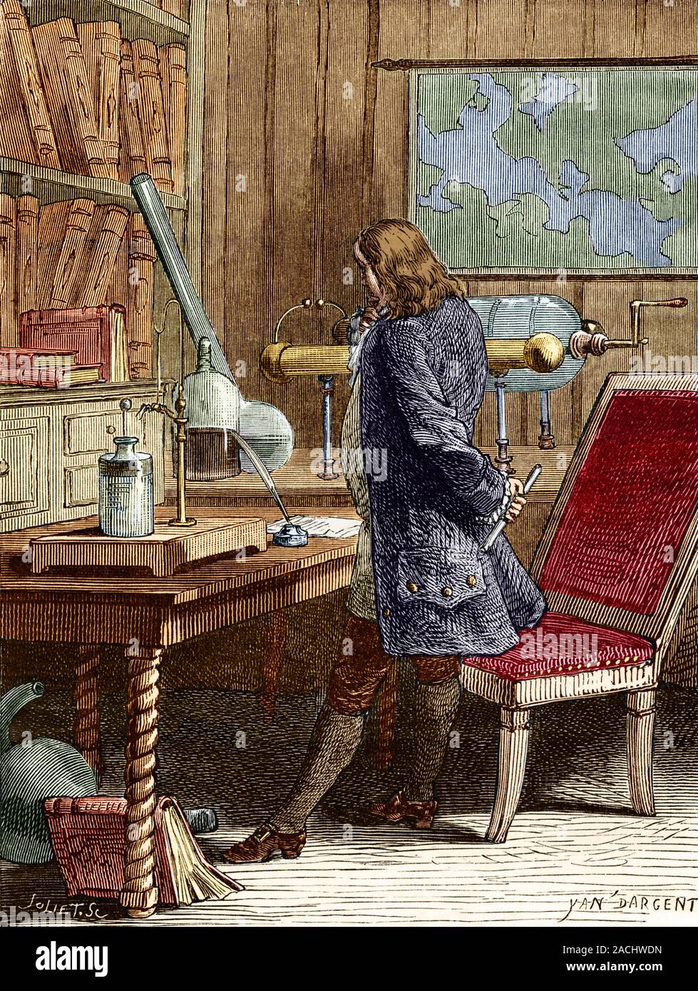 Benjamin Franklin, American scientist, inventor and statesman, shown ...