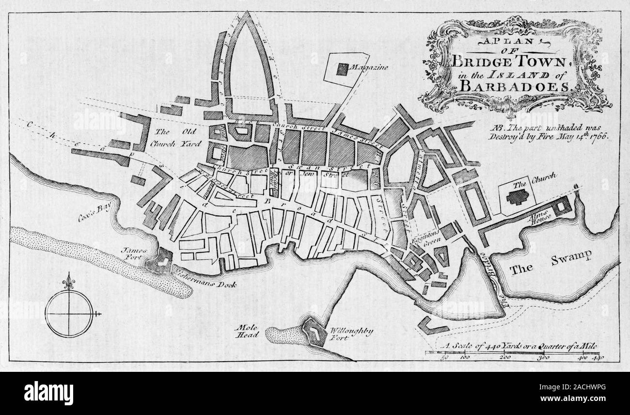 Bridgetown fire. Map of Bridgetown (or Bridge Town), capital of ...
