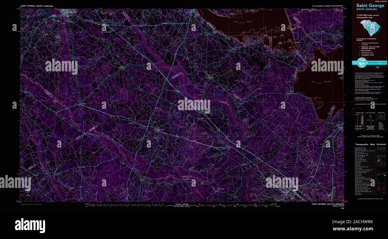 USGS TOPO Map South Carolina SC Saint George 262016 1990 100000 ...