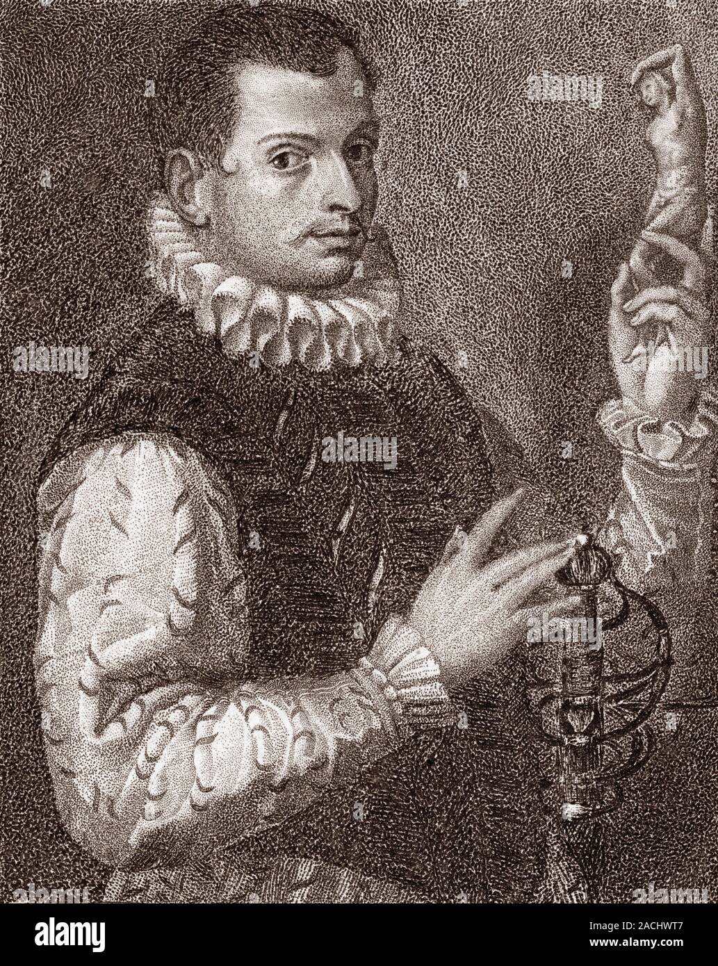 Engraved portrait supposedly depicting Benvenuto Cellini (1500-71 ...