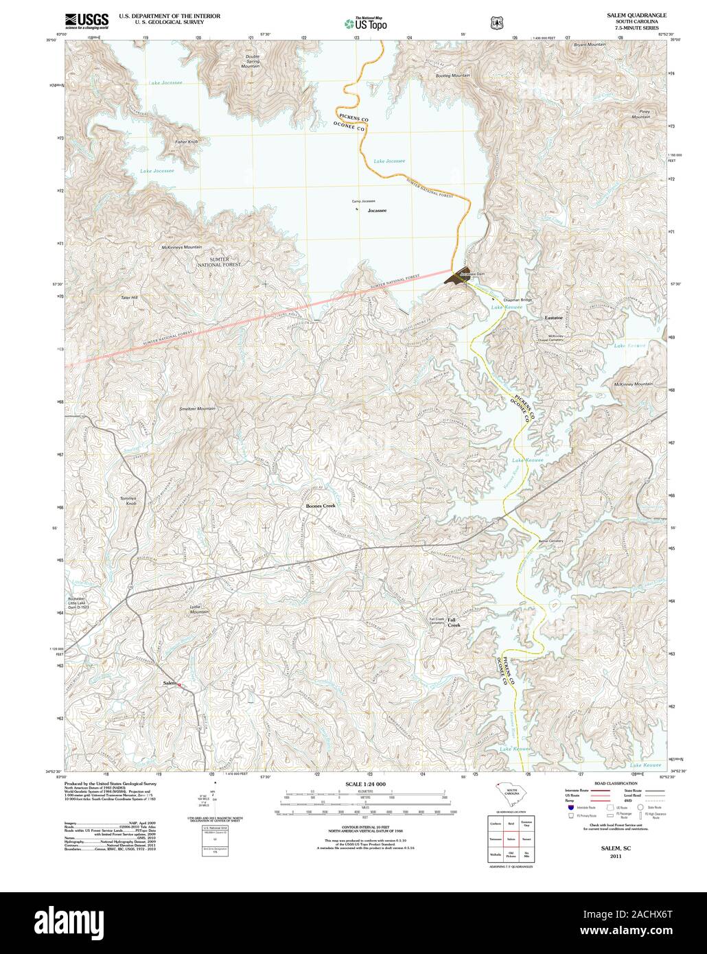 USGS TOPO Map South Carolina SC Salem 20110819 TM Restoration Stock ...
