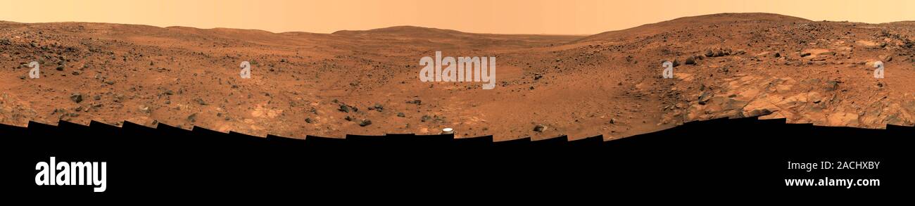 Martian landscape. Panoramic image of the view of the Inner Basin from ...