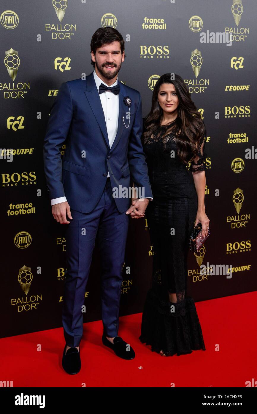 Paris, France. 2nd Dec, 2019. Liverpool's Brazilian goalkeeper Alisson ...