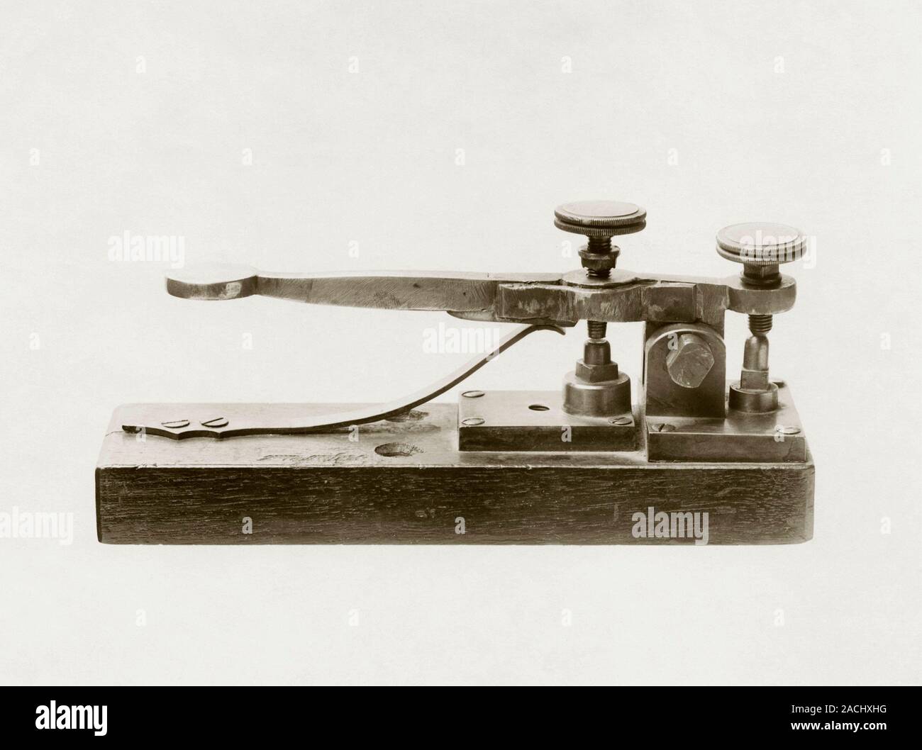 Morse telegraph key, first used in about 1844. This photograph is from ...