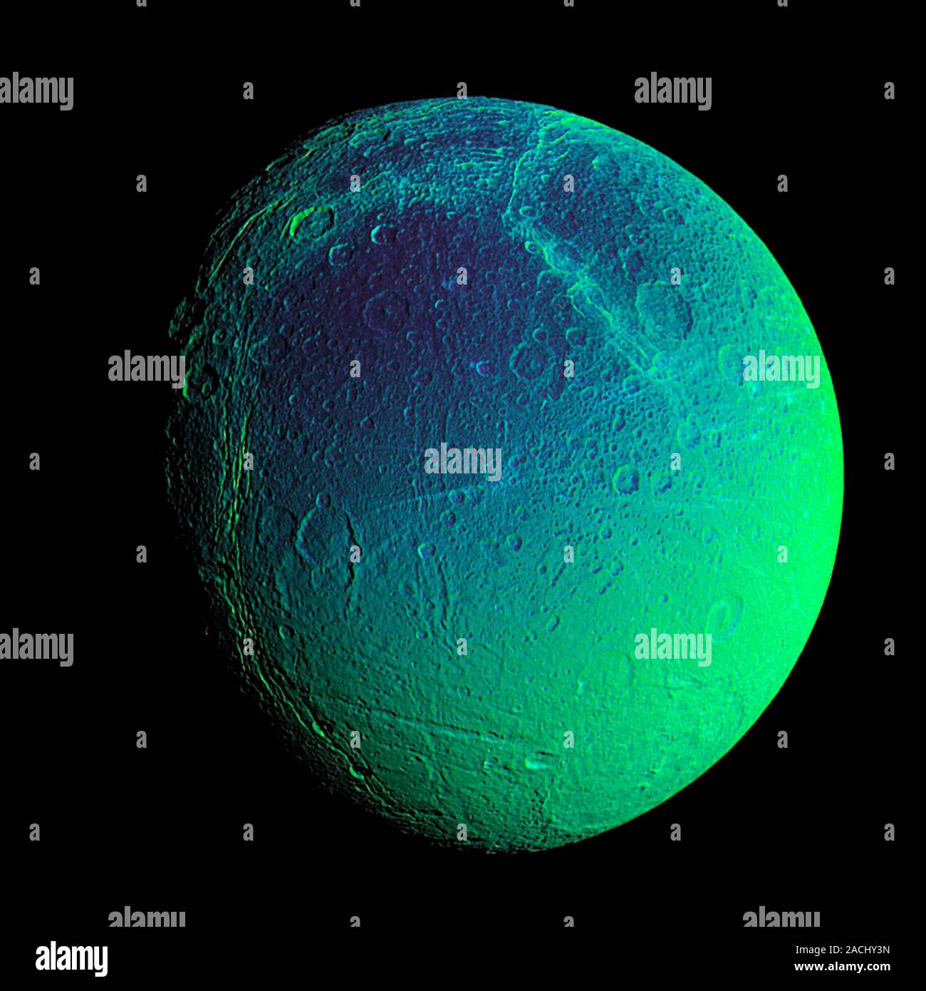 Saturn's moon Dione, false-colour composite Cassini image. This image ...