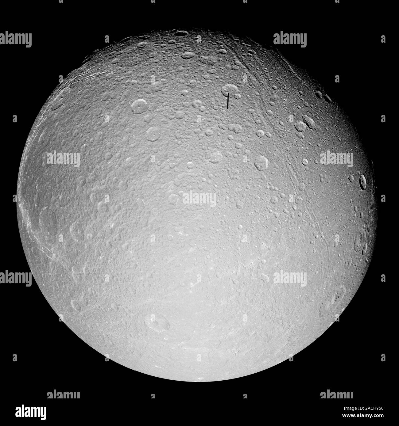 Saturn's moon Dione, composite Cassini image. Dione has a diameter of ...