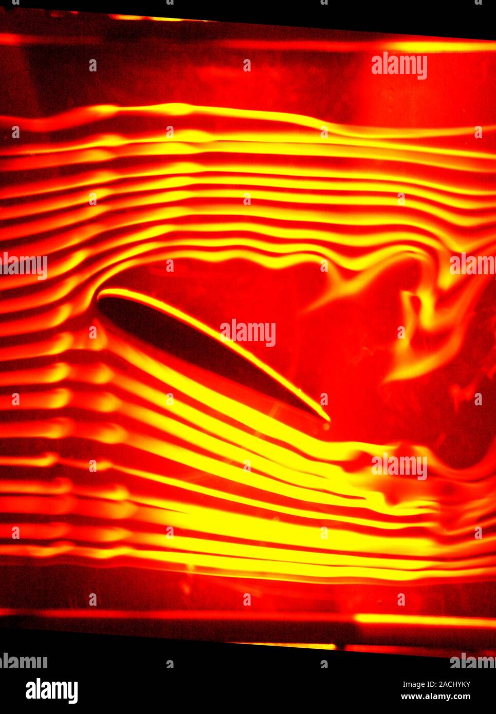 Aeroplane wing model, coloured wind tunnel image. This low-speed ...