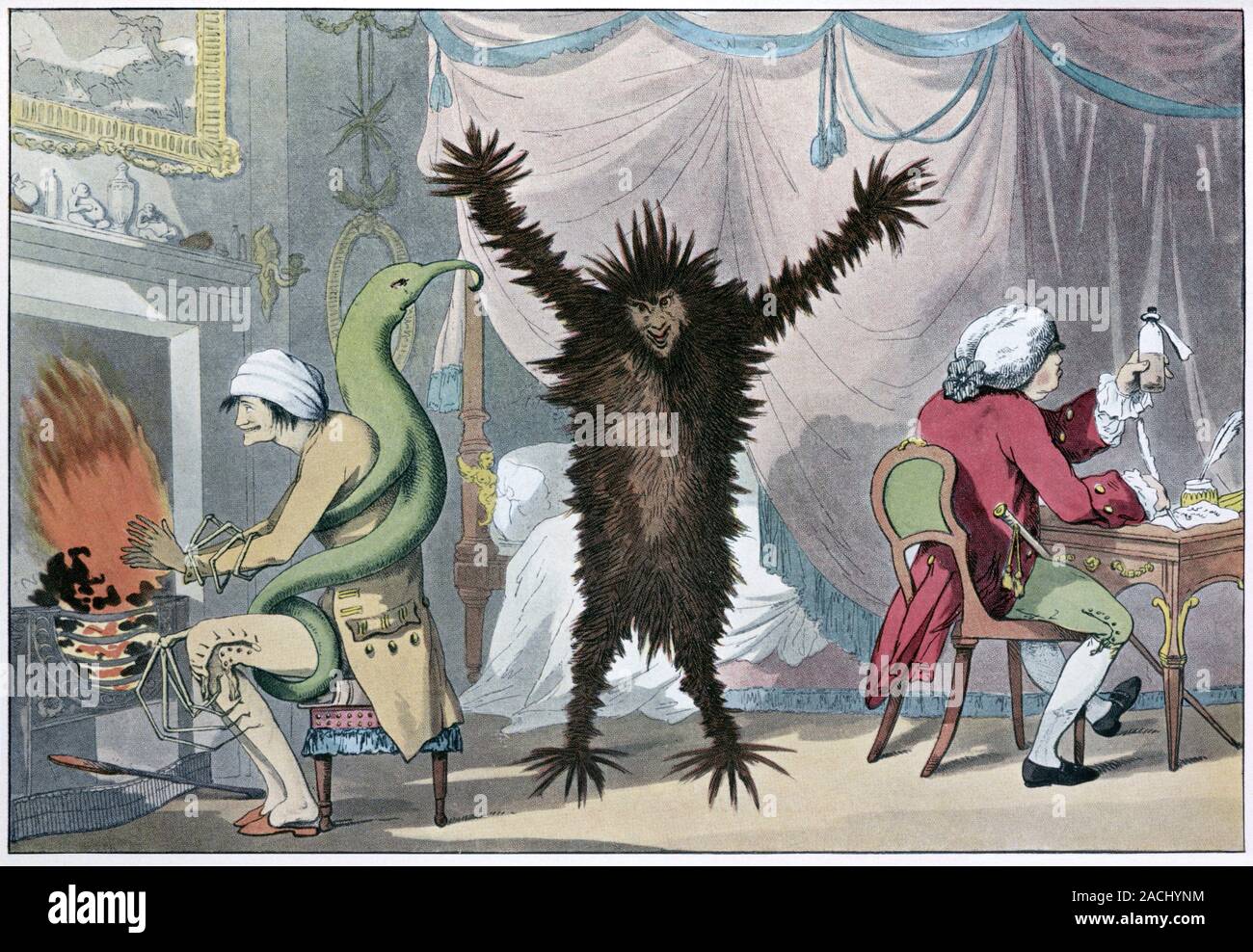 Fever and ague. Satirical artwork of representations of fever (central ...