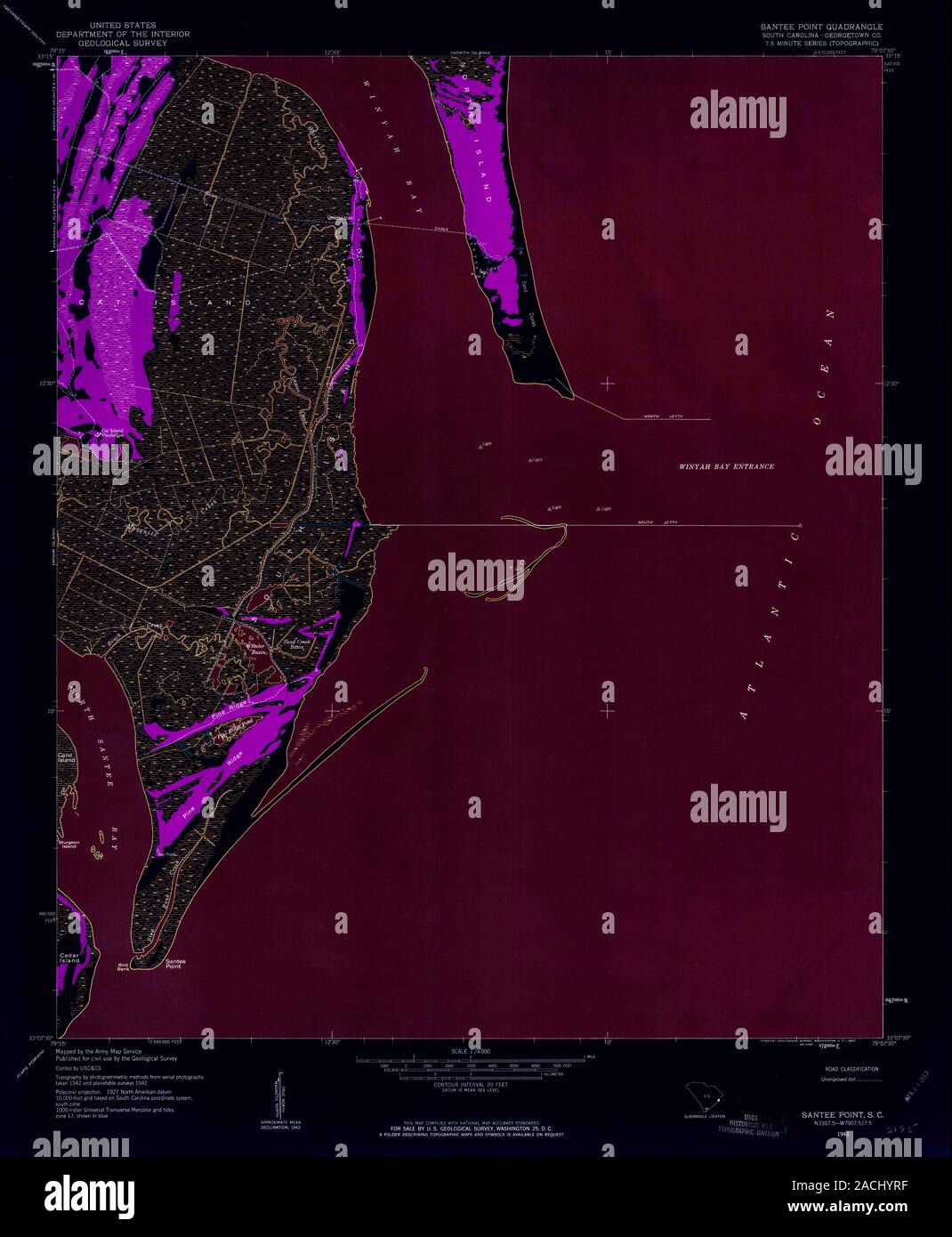 USGS TOPO Map South Carolina SC Santee Point 261526 1942 24000 Inverted ...