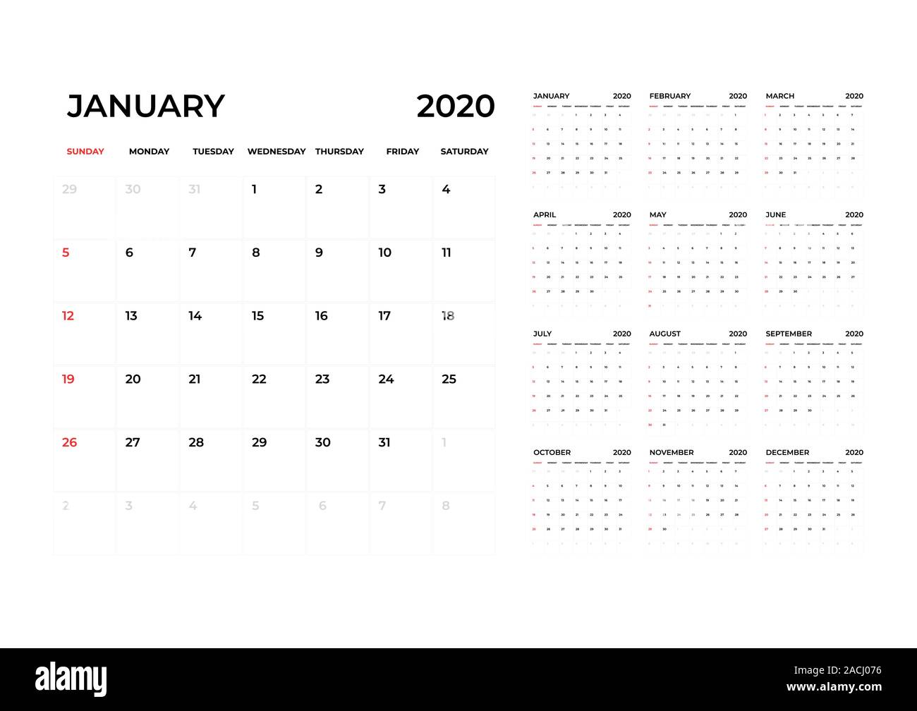 Calendar 2020 with space Cut Out Stock Images & Pictures - Alamy