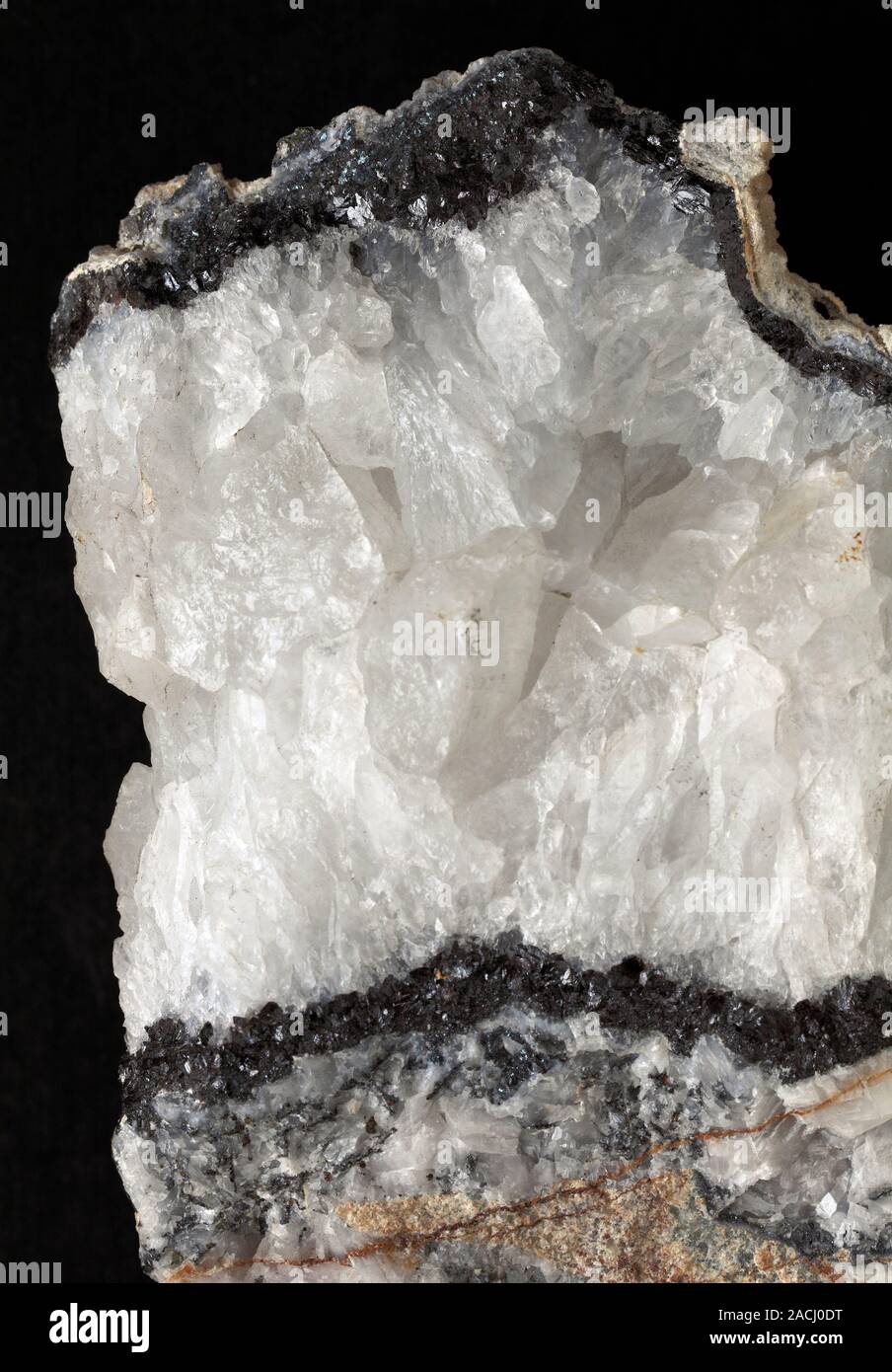 Quartz in sphalerite. Quartz crystals (white) surrounded by sphalerite ...