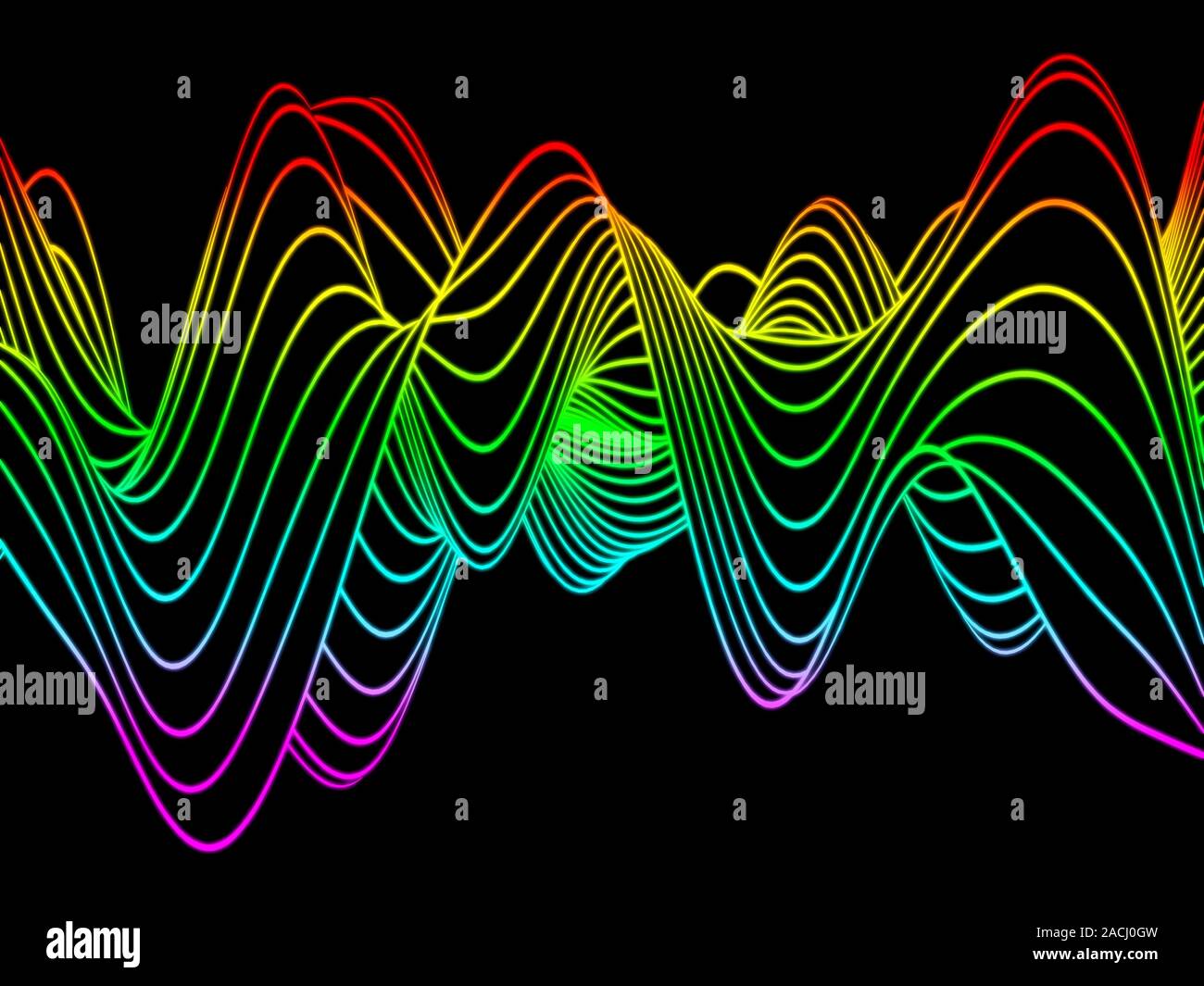 Computer artwork of sine waves pattern depicted as wireframes Stock ...