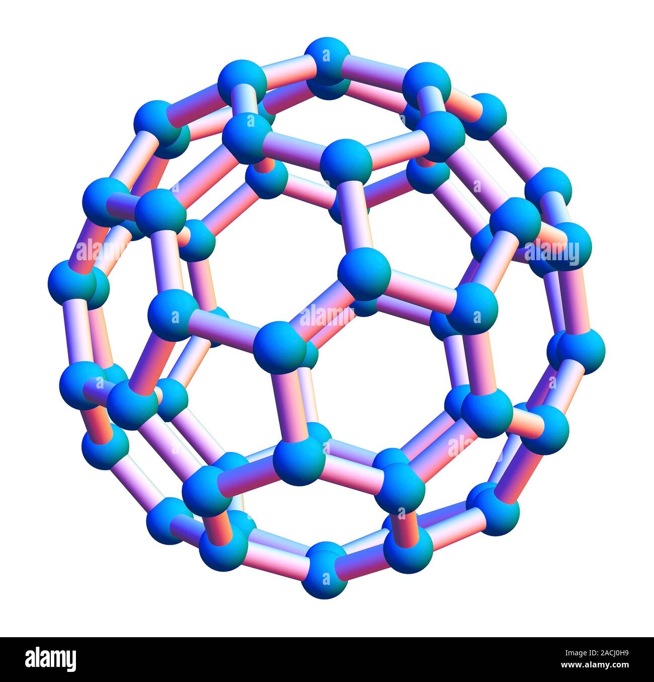 Buckminsterfullerene. Computer graphic of a molecule of ...